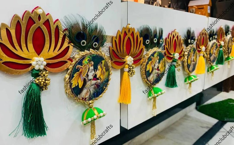 Lord Radha Krishna Door Toran Gota Ring Mor Pankh Lotus Flower ...