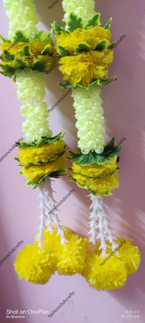 5 Strings of Artificial Mogra With Marigold Flower Garland Handmade ...