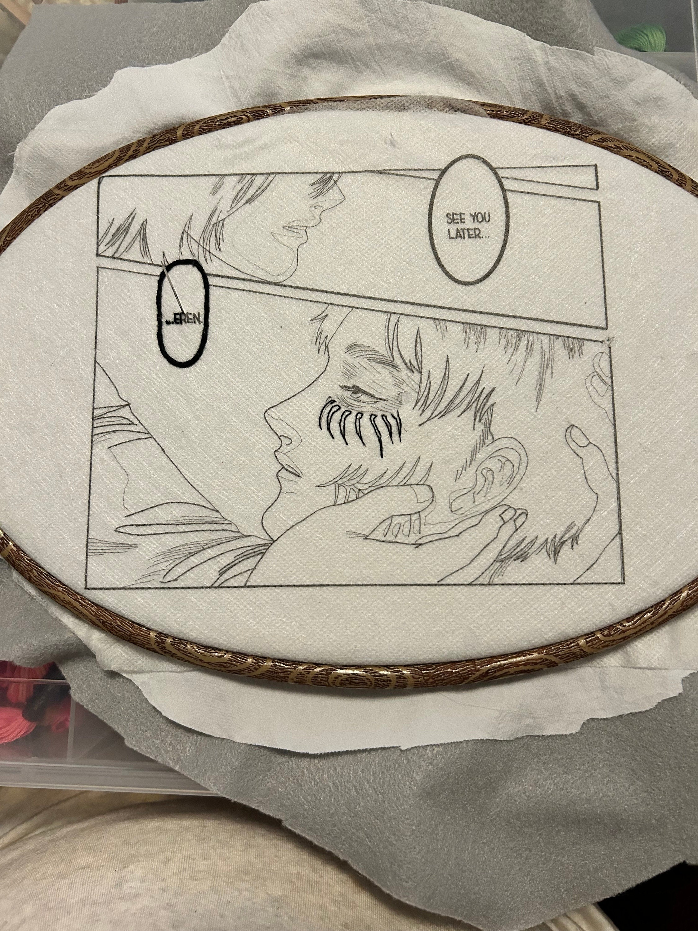Attack on Titan Manga Panel Embroidery see You Later Eren Mikasa and ...
