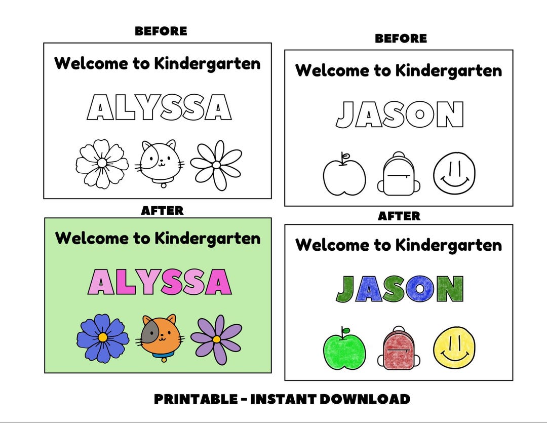 Back to School Coloring Printable Activity, Custom Name Color Page ...