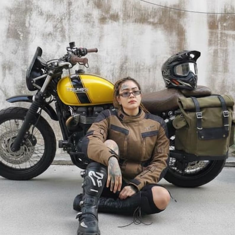 Motorcycle Pannier Waxed Canvas : Military Green Rolltop Saddlebag ...