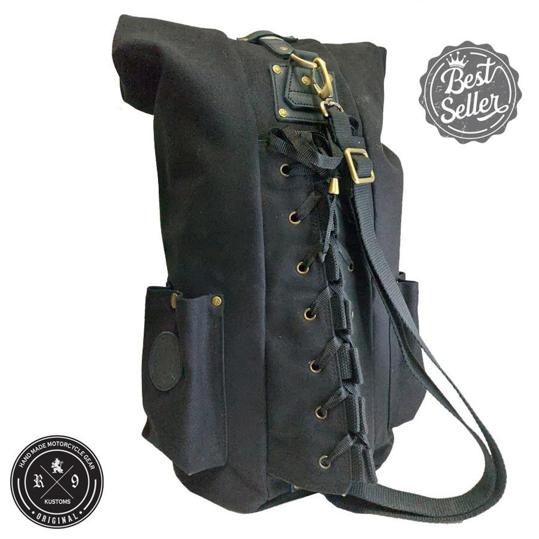 Sissybar Bag Harley Davidson Chopper Softail Rolltop Waxed Canvas ...