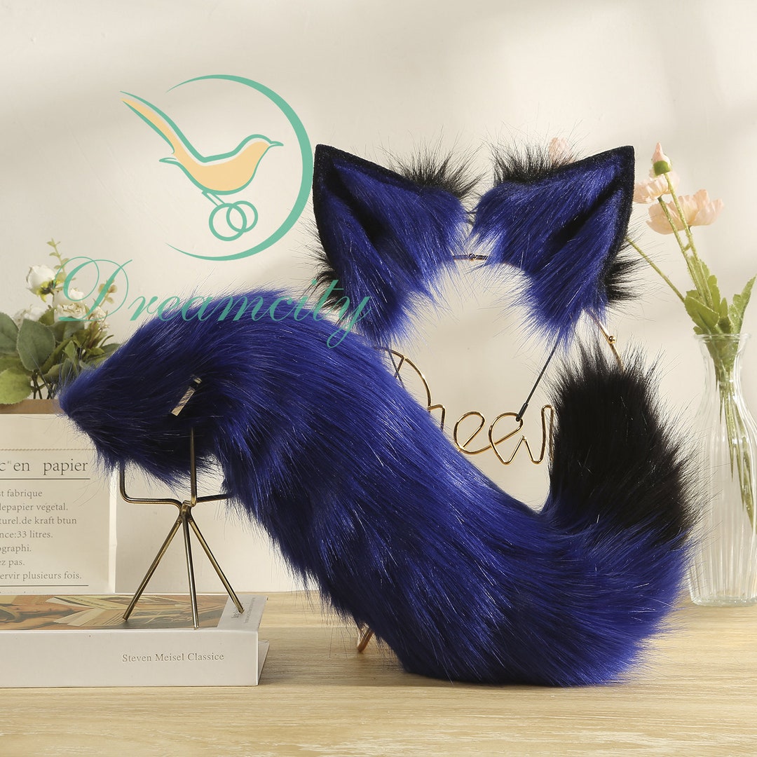 Indigo Wolf Ears and Dark Blue Wolf Tails Plugs Can Be Added as Sex ...