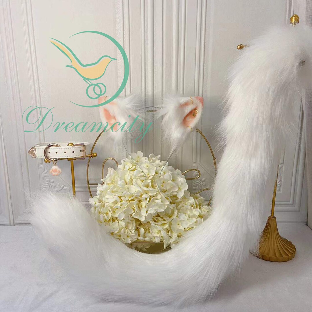 Cute White Cat Tail and Ears and Collar Handmade Faux Fur Pick up All ...
