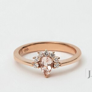 Natural White Morganite Ring Water Drop Diamond Gemstone Ring 14k Solid ...