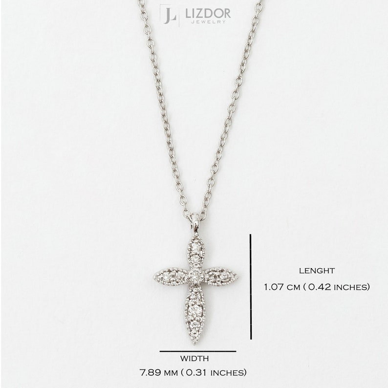Mini Diamond Cross Necklace Real 14k Solid Gold Dainty Tiny - Etsy