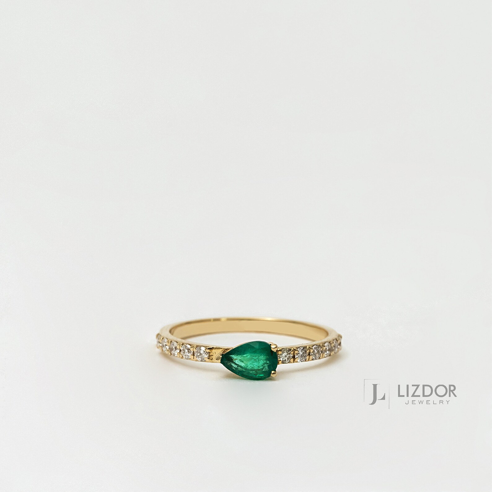 Emerald Pear Cut Ring Horizontal Diamond Gemstone Emerald Ring - Etsy