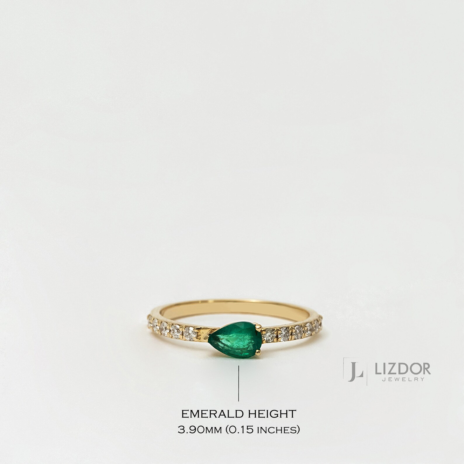Emerald Pear Cut Ring Horizontal Diamond Gemstone Emerald Ring - Etsy