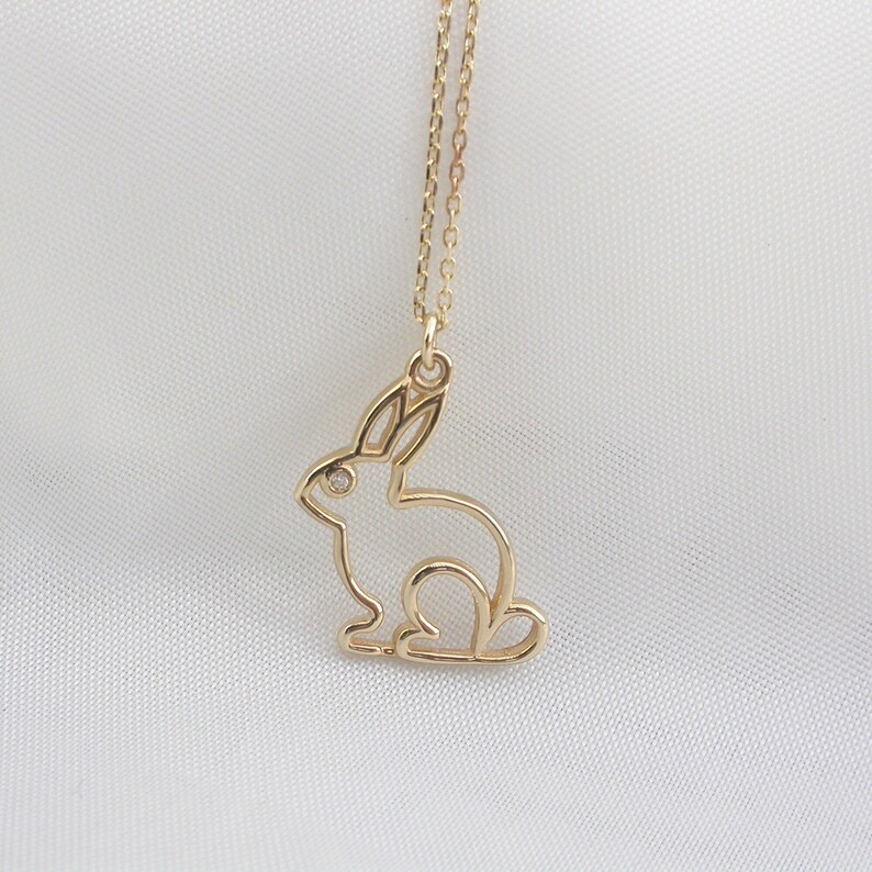 Gold Rabbit Necklace 14k Solid Gold Animal Jewelry Diamond - Etsy