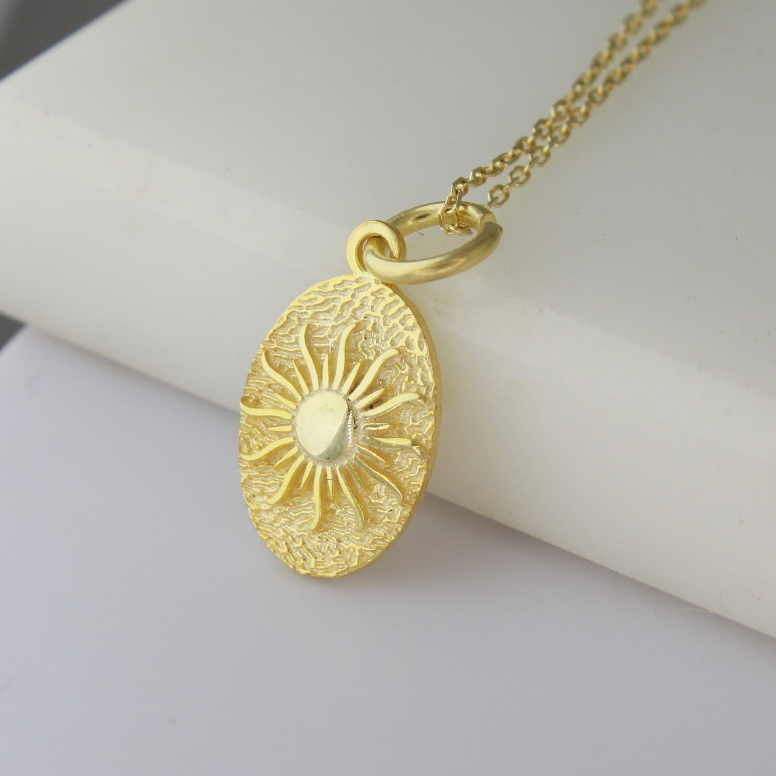 Sun Coin Necklace 14k Solid Gold Elegant Celestial Necklace - Etsy