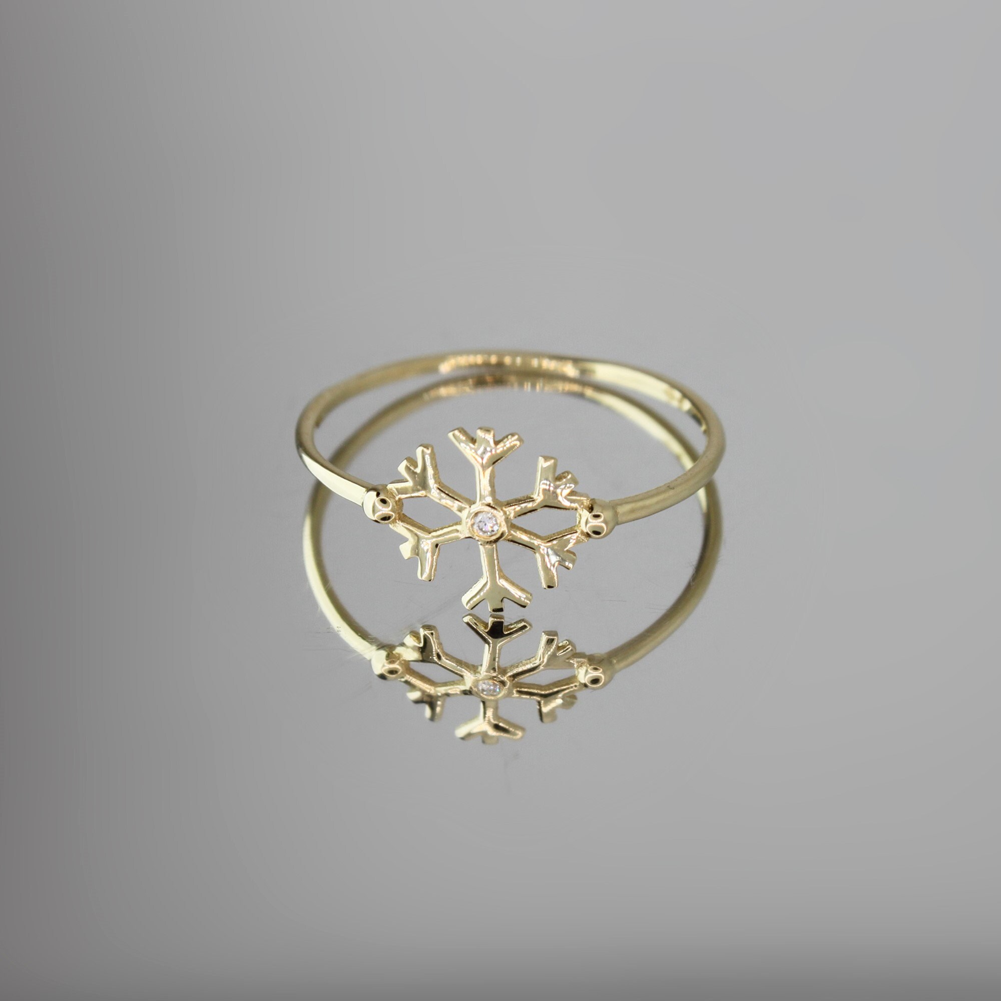 Diamond Snowflake Ring 14k Solid Gold Snowflake Band Dainty - Etsy