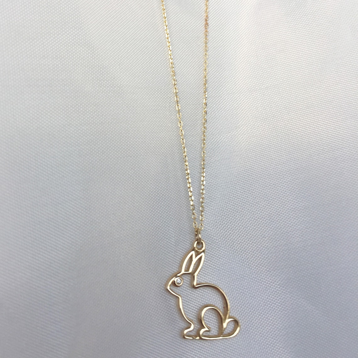 Gold Rabbit Necklace 14k Solid Gold Animal Jewelry Diamond - Etsy