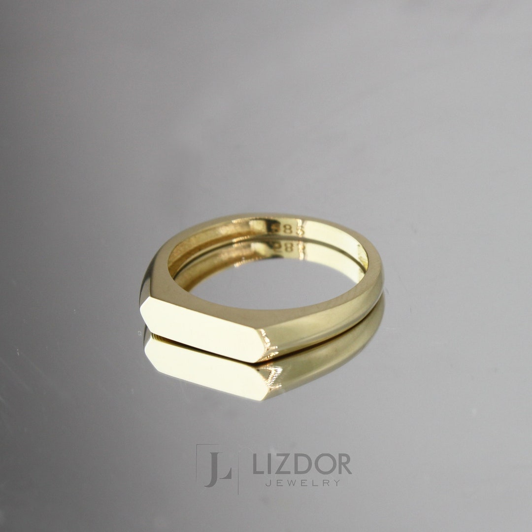 Gold Flat Ring 14k Solid Gold Signet Ring Gold Rectangle Ring Pinky ...