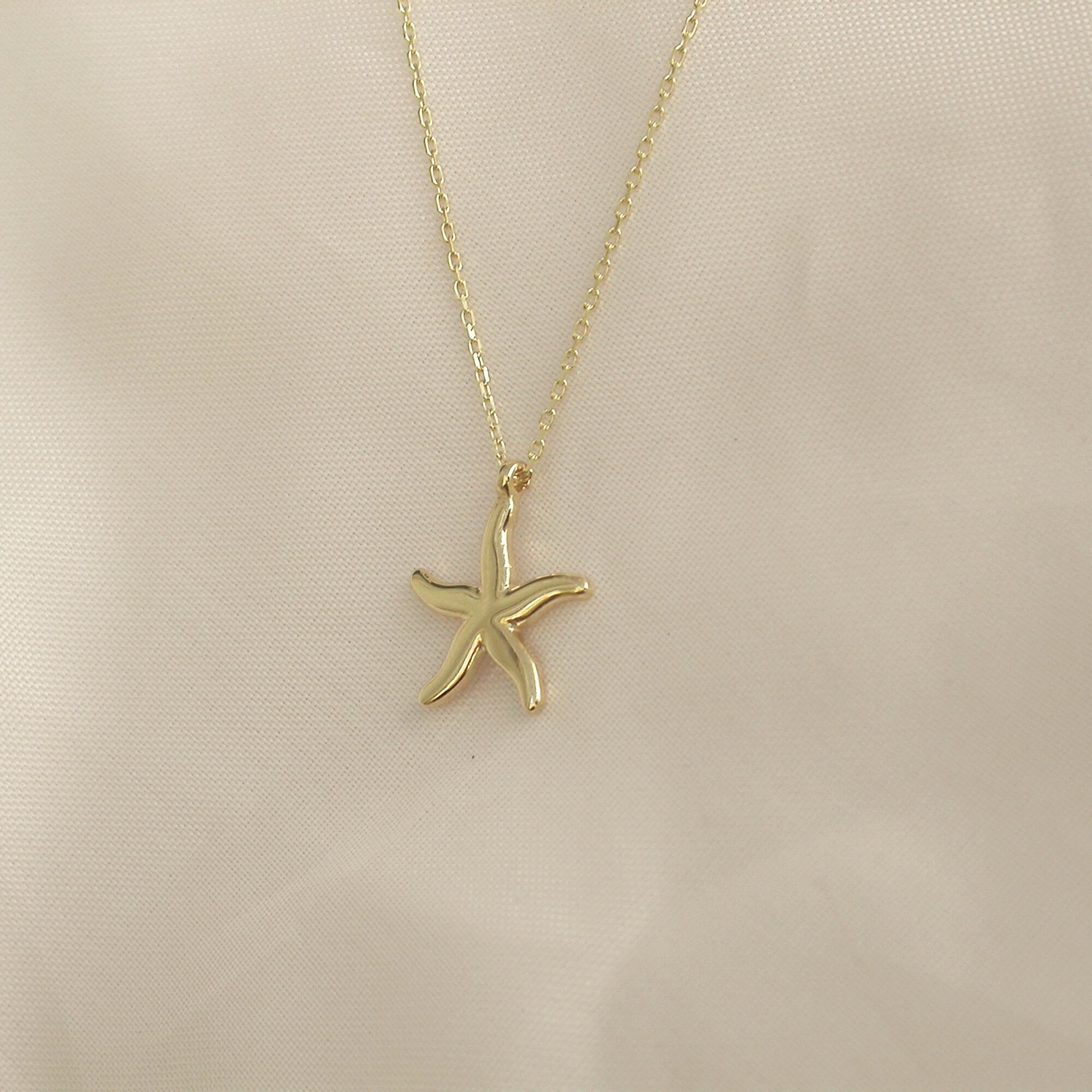 Starfish Necklace 14k Solid Gold Star Pendant Minimalist Star - Etsy
