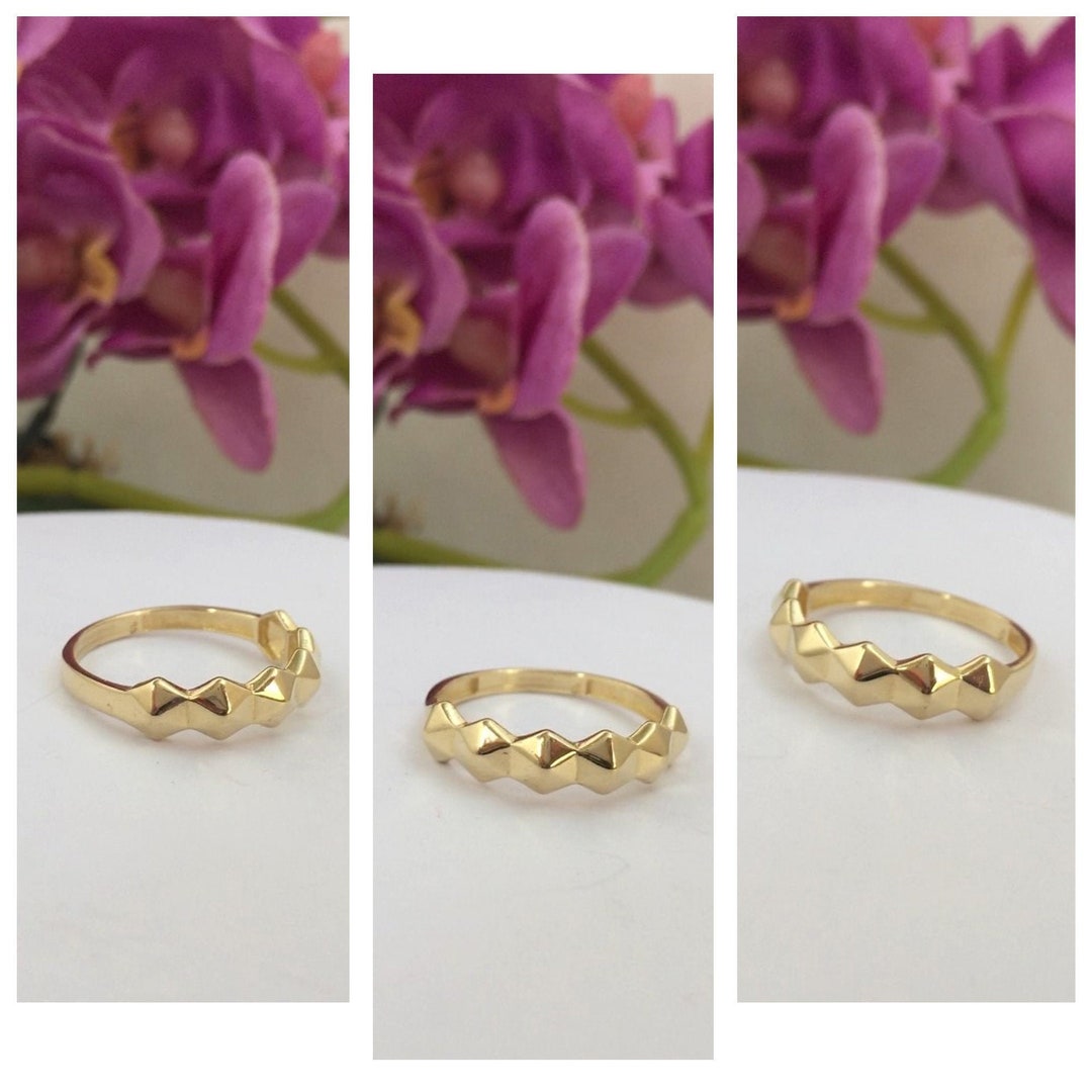 14k Solid Gold Geometric Ring Hexagon Gold Ring Daily Use - Etsy