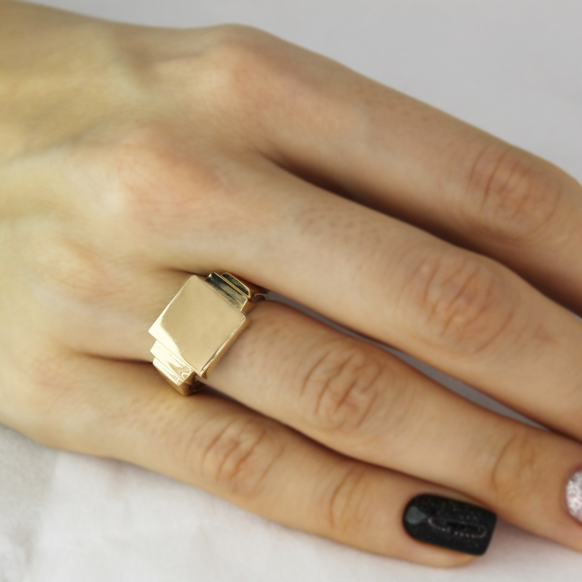 14k Gold Signet Ring Square Signet Ring Personalized Ring Gold - Etsy