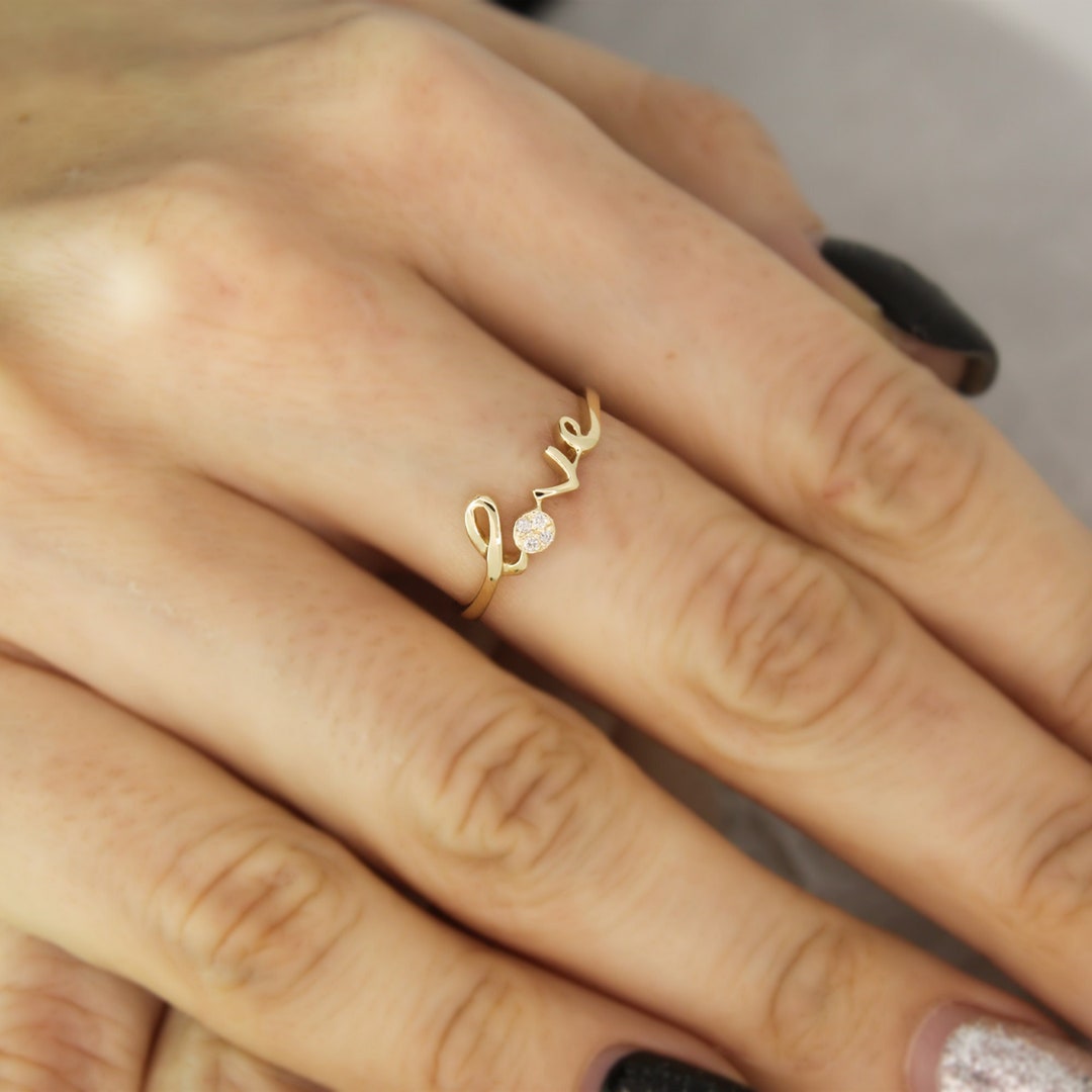 Gold Love Ring 14k Solid Gold Diamond Gemstone Love Ring - Etsy