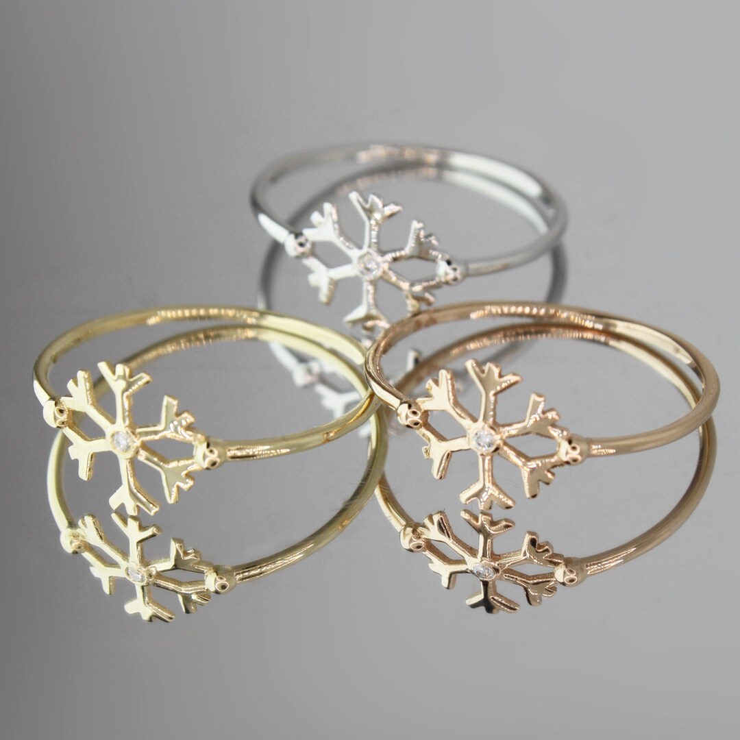 Diamond Snowflake Ring 14k Solid Gold Snowflake Band Dainty - Etsy