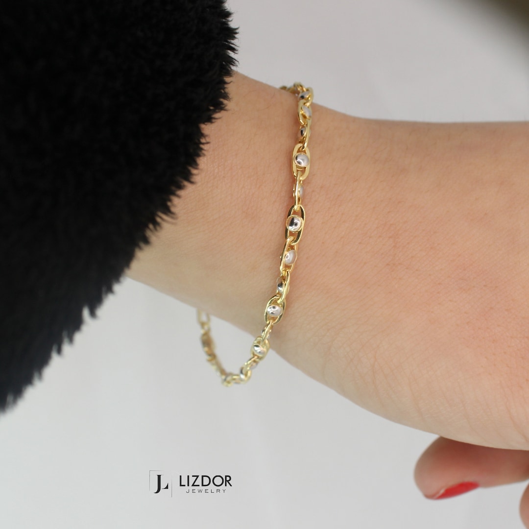 Gold Chain Bracelet 14k Gold Link Chain Bracelet Eye Gold Bracelet ...
