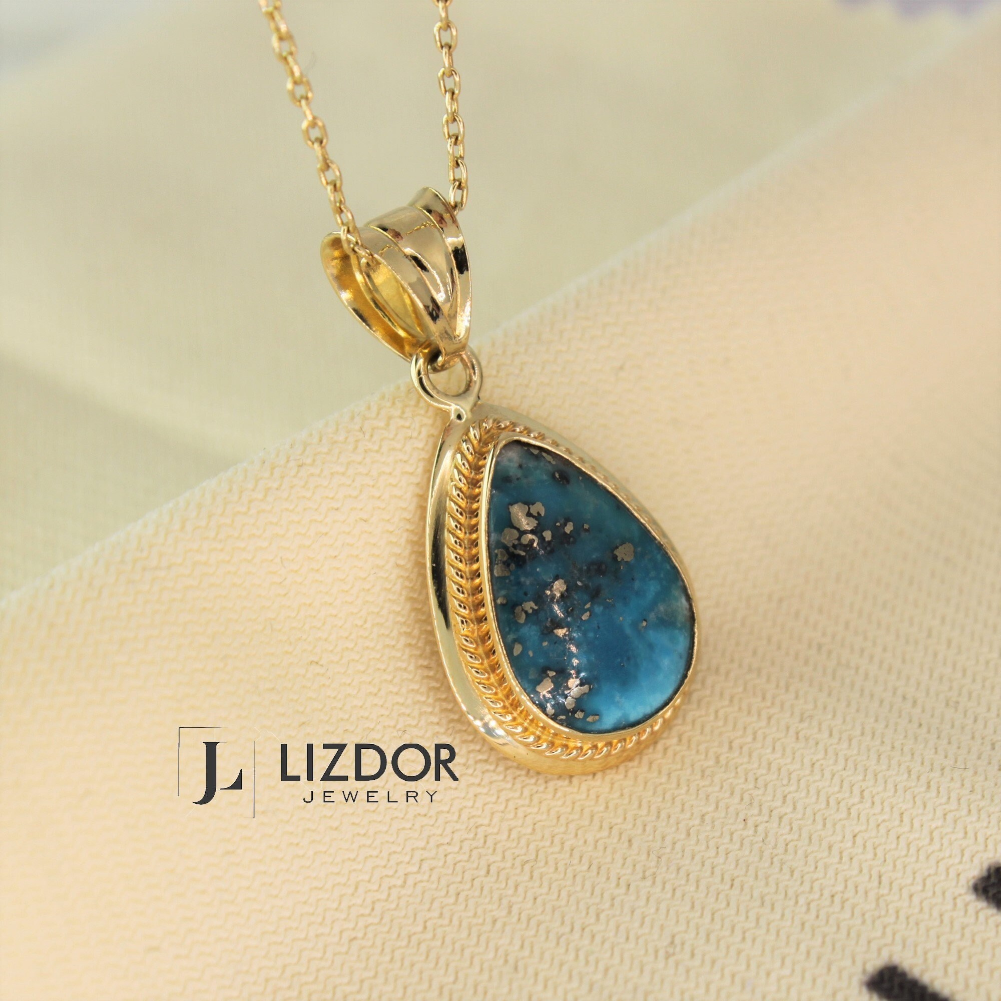Genuine Turquoise Necklace 14k Solid Gold Raw Teardrop - Etsy