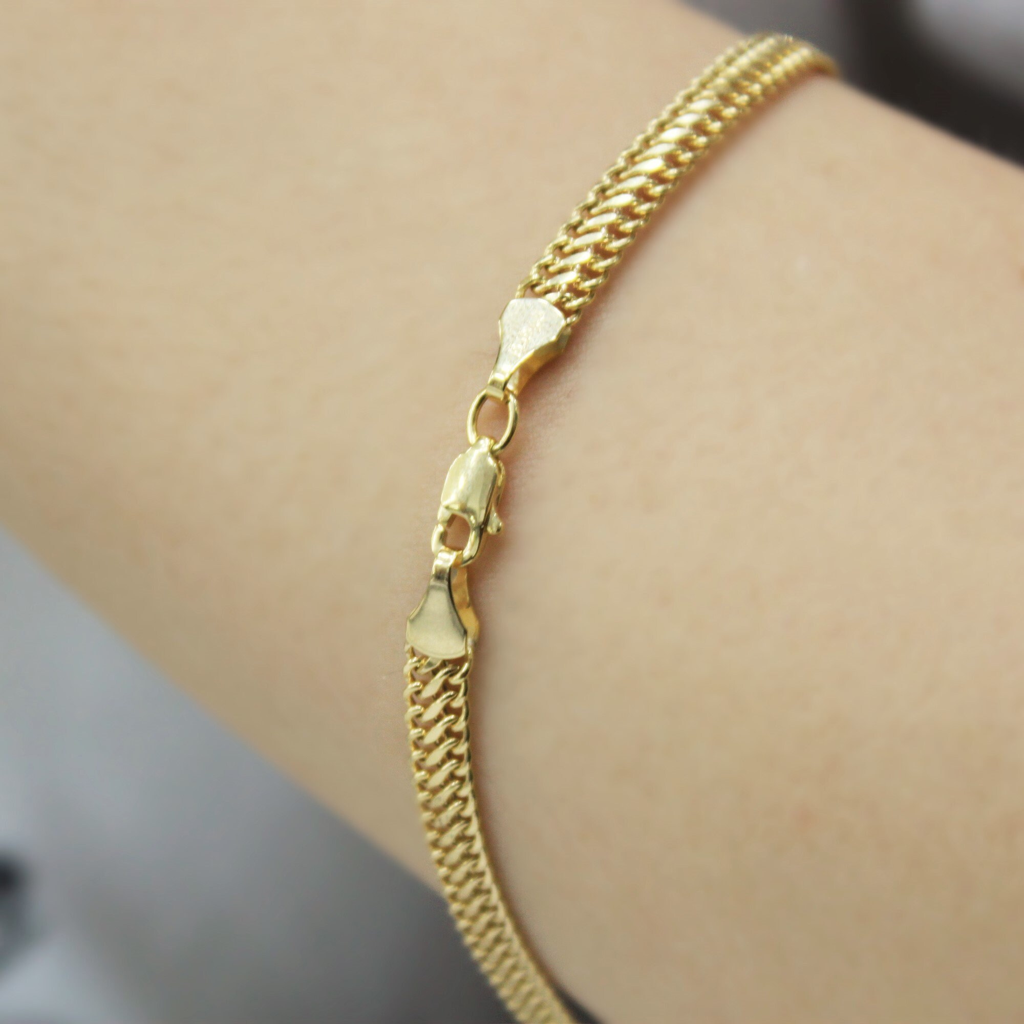 Gold Double Curb Chain Bracelet 14k Gold Vienna Bracelet Gold - Etsy