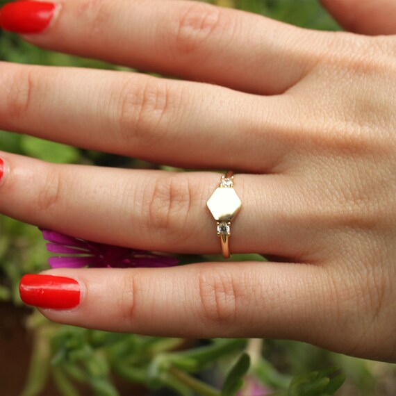 Hexagon Gold Ring 14k Solid Gold Geometric Ring Zircon Stone - Etsy