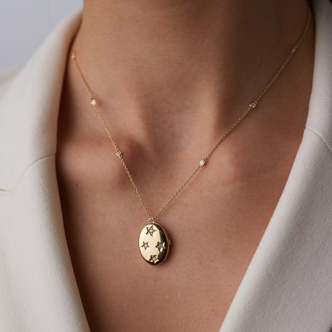 Gold Medallion Necklace Gold Star Openable Locket Necklace 14k | Etsy