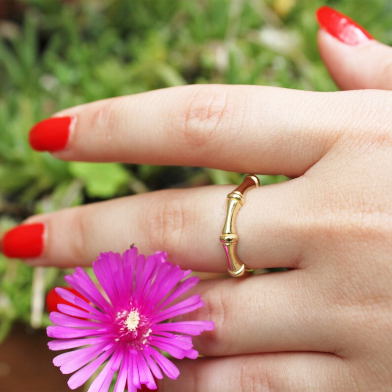 14k Solid Gold Bamboo Ring Gold Thumb Ring Dainty Bamboo Ring - Etsy