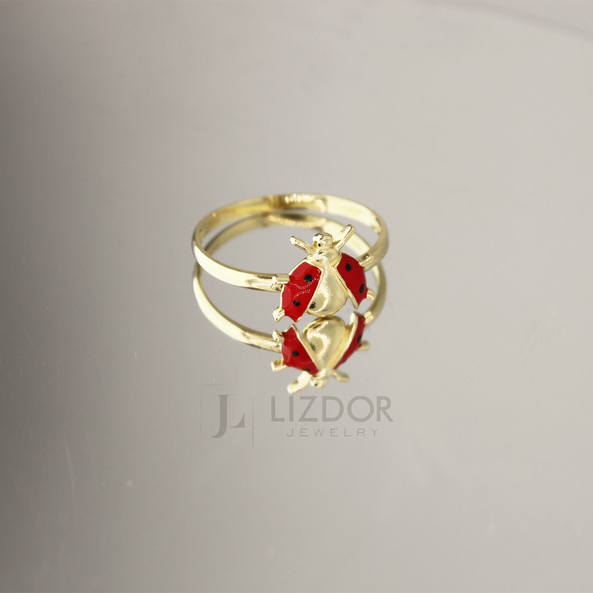 Red Ladybird Ring 14k Solid Gold Enamel Red Ladybird Ring - Etsy