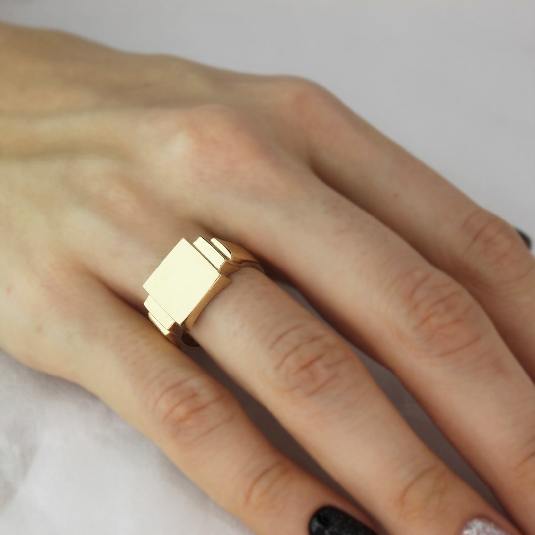 14k Gold Signet Ring Square Signet Ring Personalized Ring Gold Handmade ...