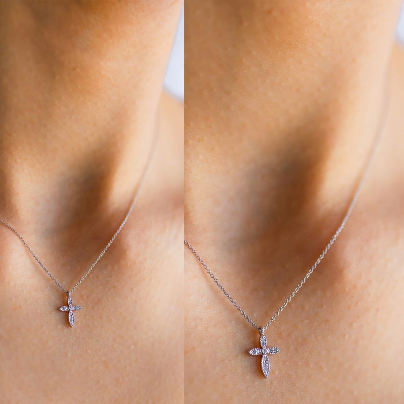 Mini Diamond Cross Necklace Real 14k Solid Gold Dainty Tiny - Etsy