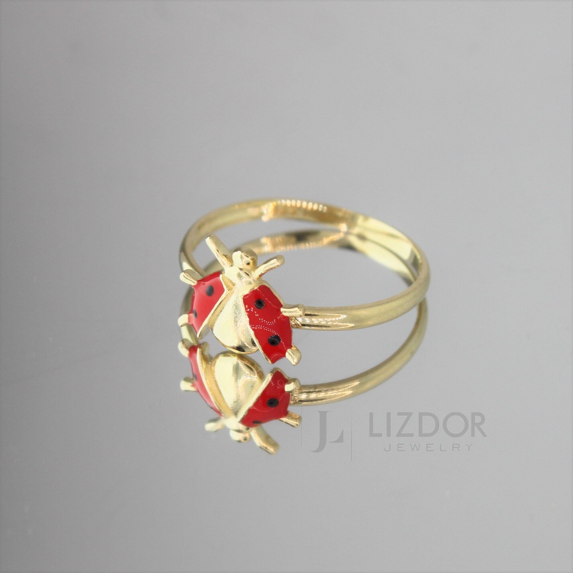 Red Ladybird Ring 14k Solid Gold Enamel Red Ladybird Ring - Etsy