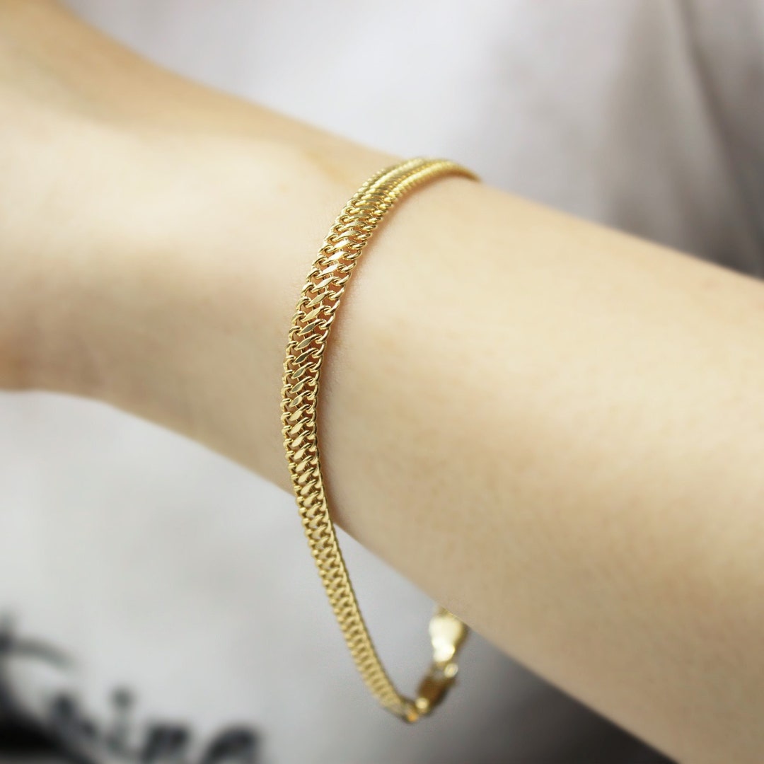 Gold Double Curb Chain Bracelet 14k Gold Vienna Bracelet Gold Curb Link ...