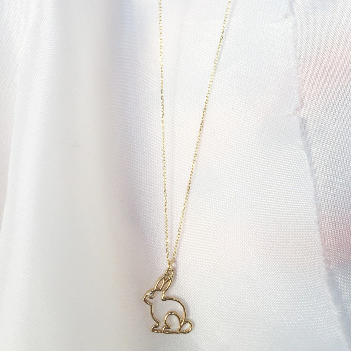 Gold Rabbit Necklace 14k Solid Gold Animal Jewelry Diamond - Etsy