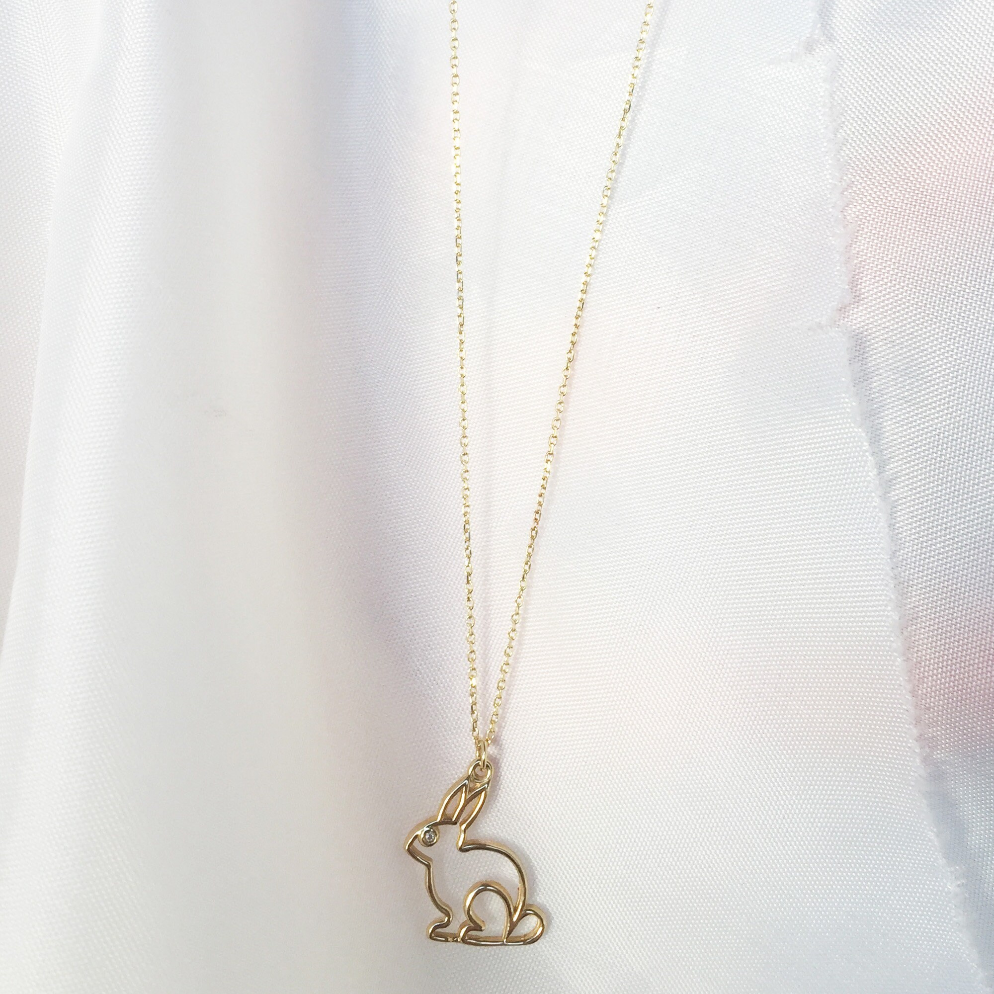 Gold Rabbit Necklace 14k Solid Gold Animal Jewelry Diamond - Etsy