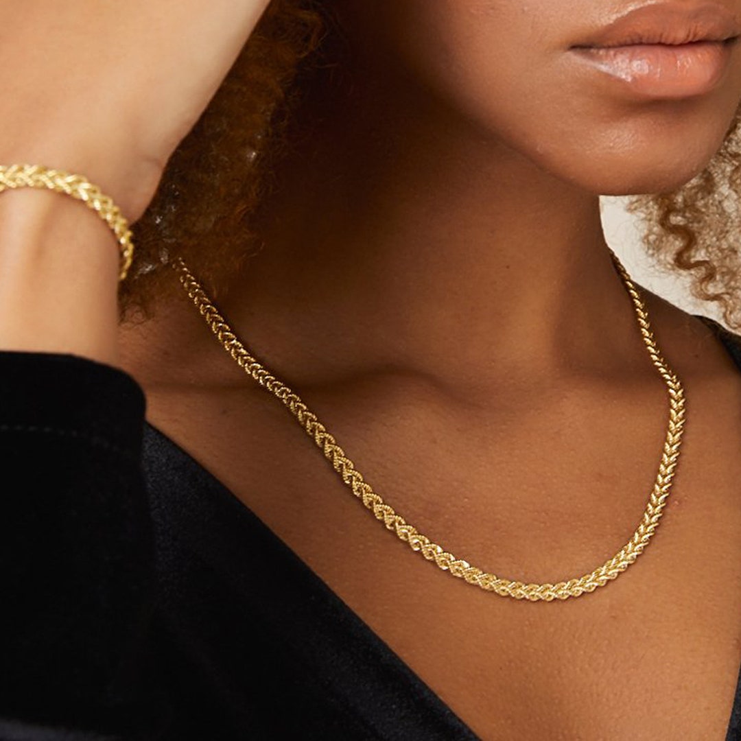 Gold Rope Necklace 14k Solid Gold Braided Rope Chain Pendant Gold Chain ...