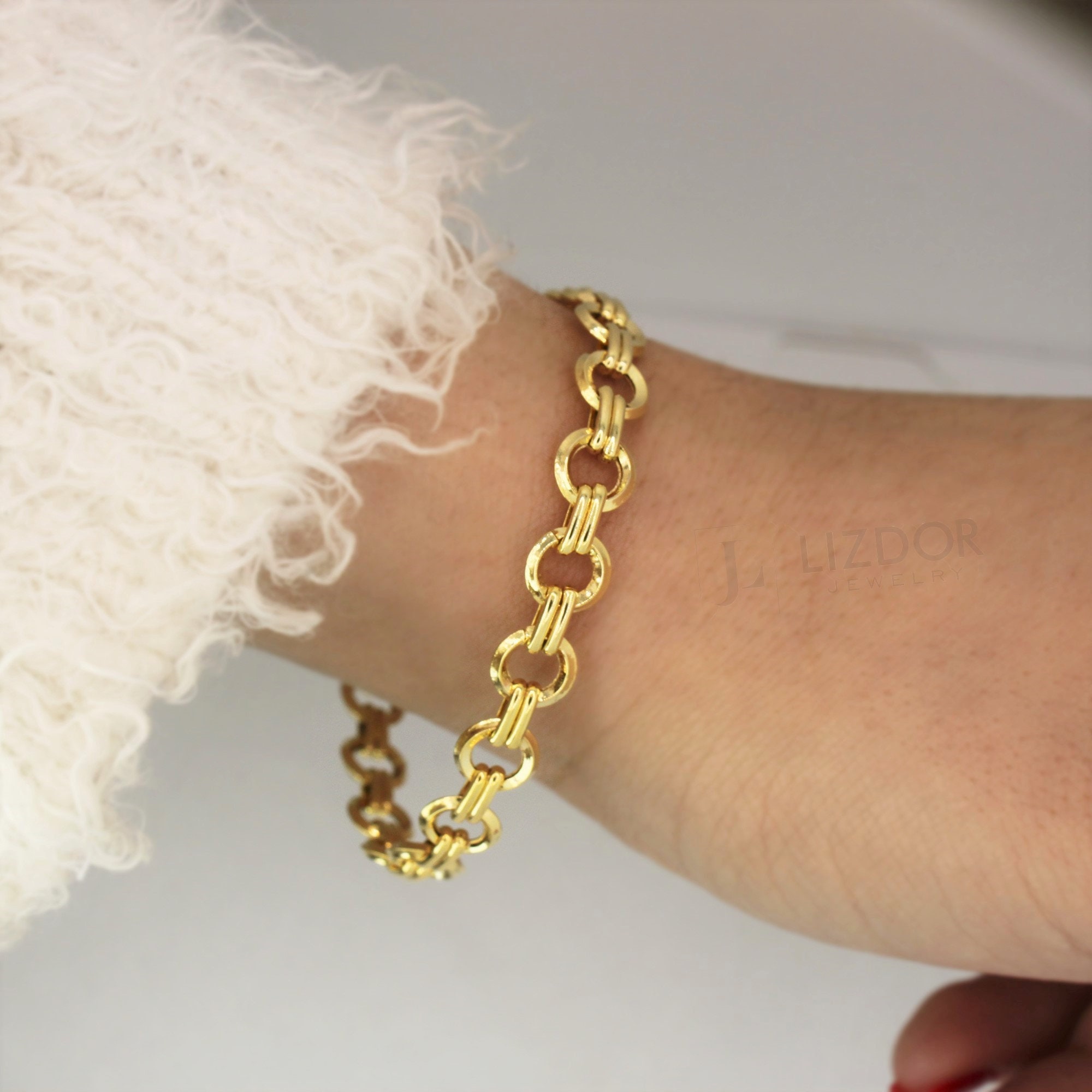 Gold Circle Chain Bracelet 14k Gold Interlocking Round - Etsy