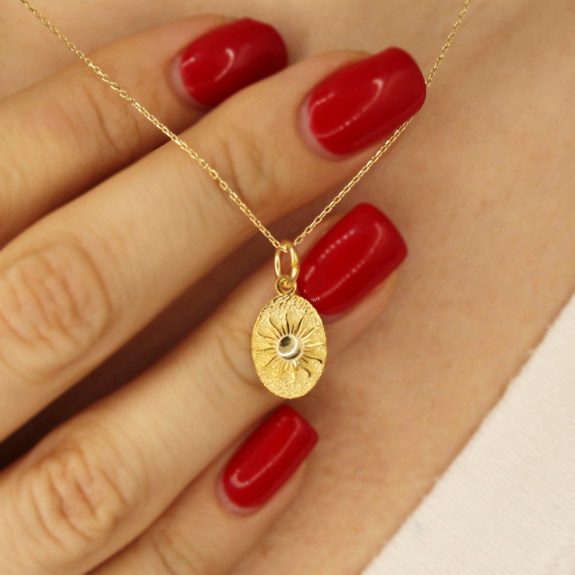 Sun Coin Necklace 14k Solid Gold Elegant Celestial Necklace - Etsy