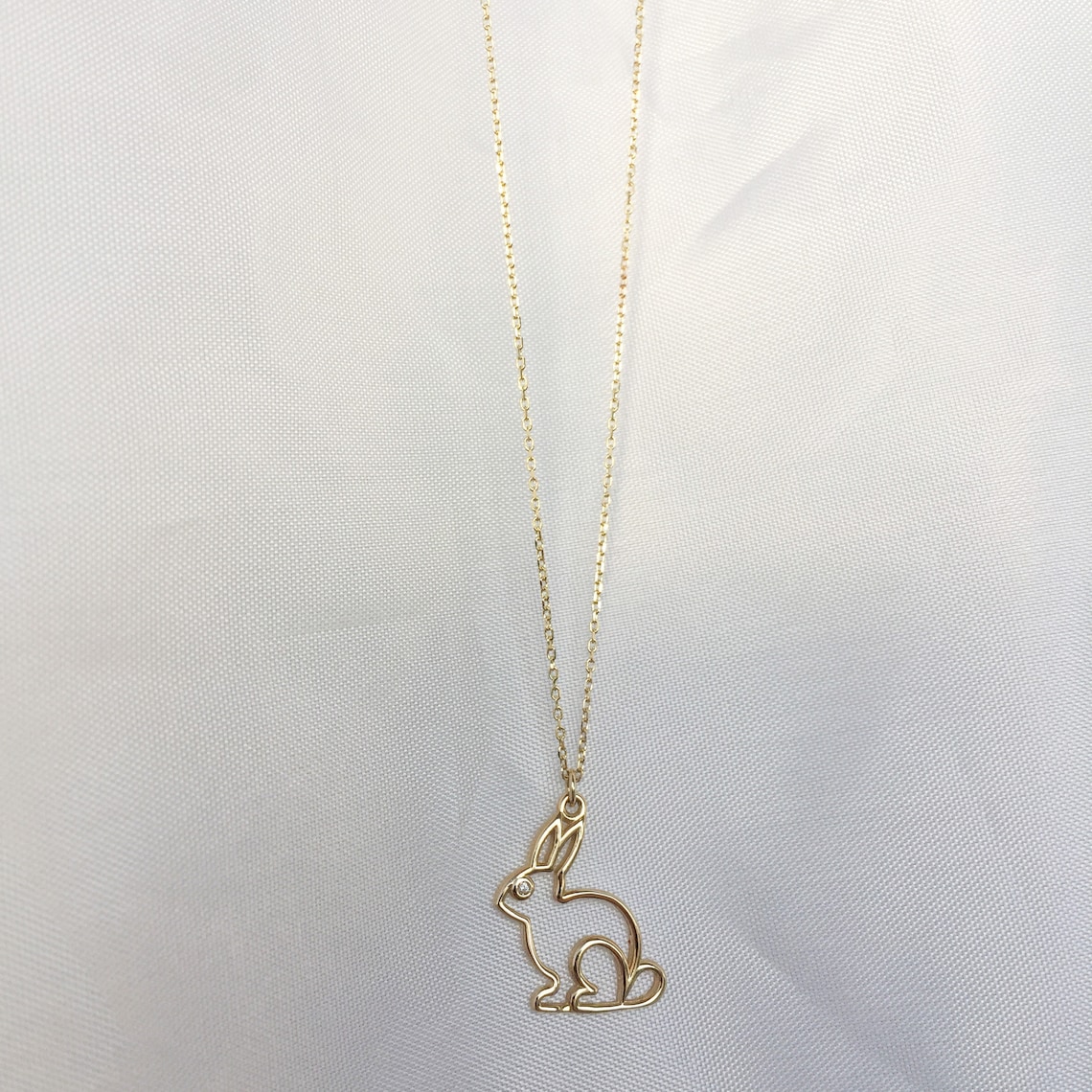 Gold Rabbit Necklace 14k Solid Gold Animal Jewelry Diamond - Etsy