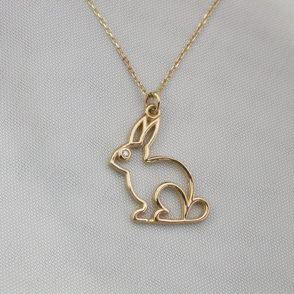 Gold Rabbit Necklace 14k Solid Gold Animal Jewelry Diamond - Etsy