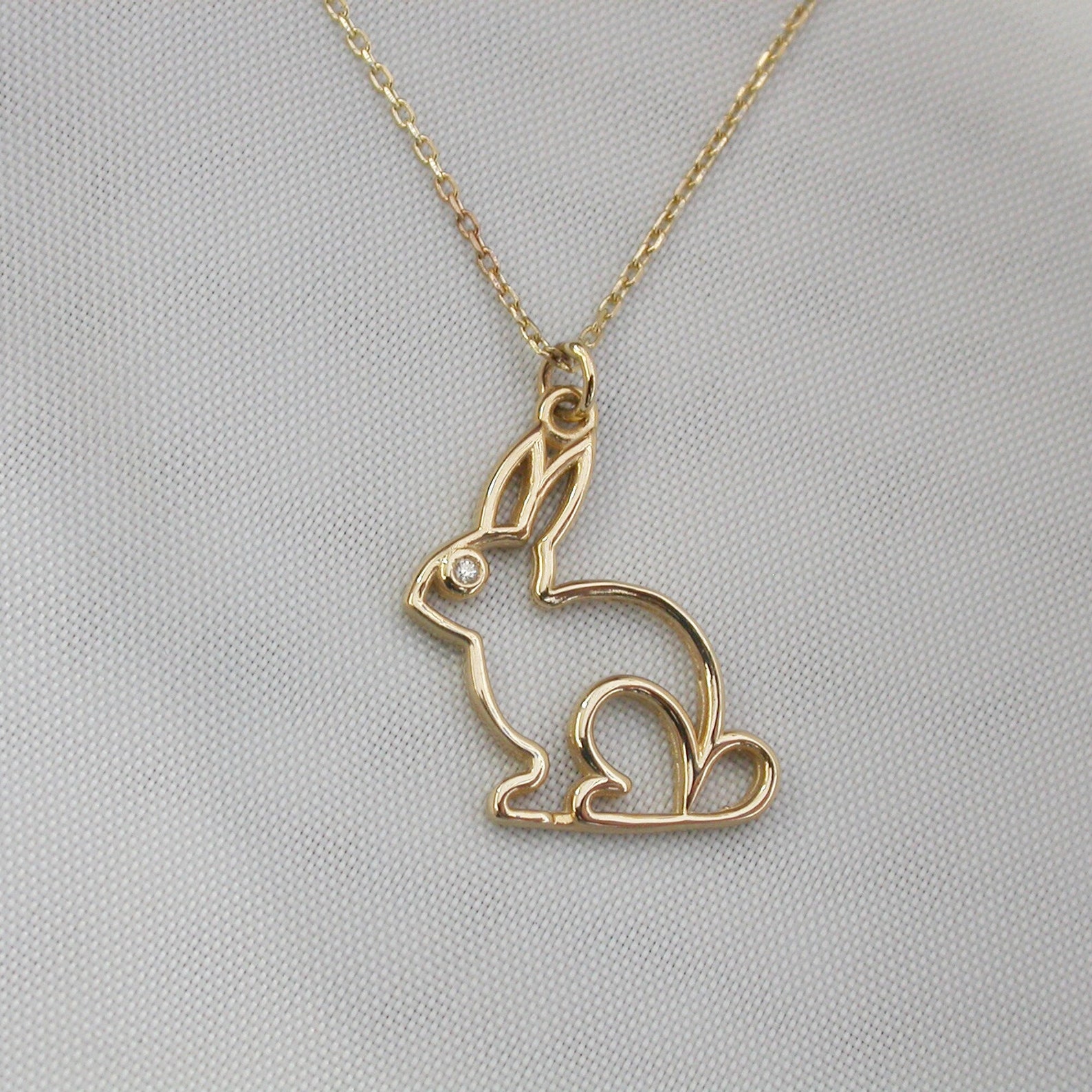 Gold Rabbit Necklace 14k Solid Gold Animal Jewelry Diamond - Etsy