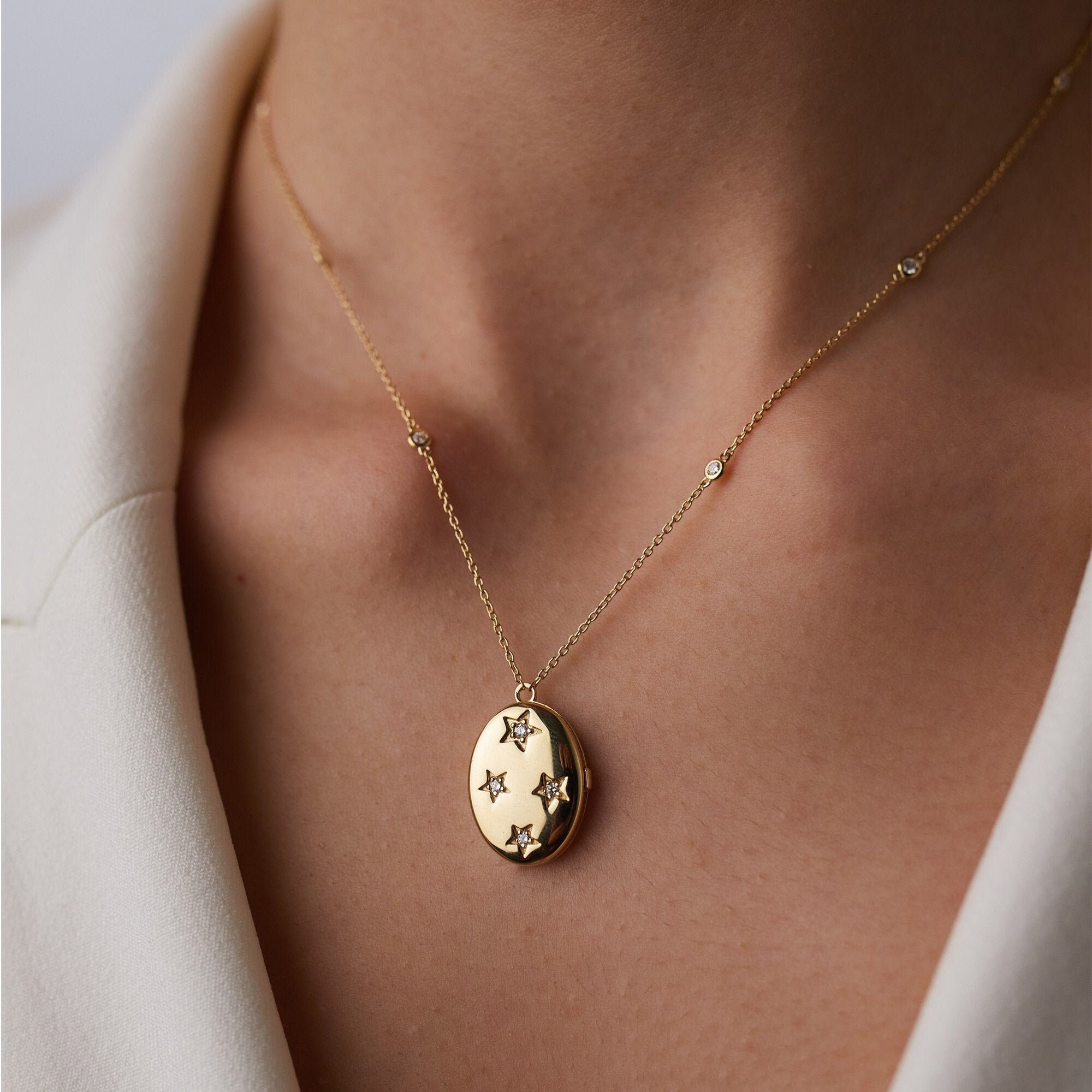 Gold Medallion Necklace Gold Star Openable Locket Necklace 14k | Etsy