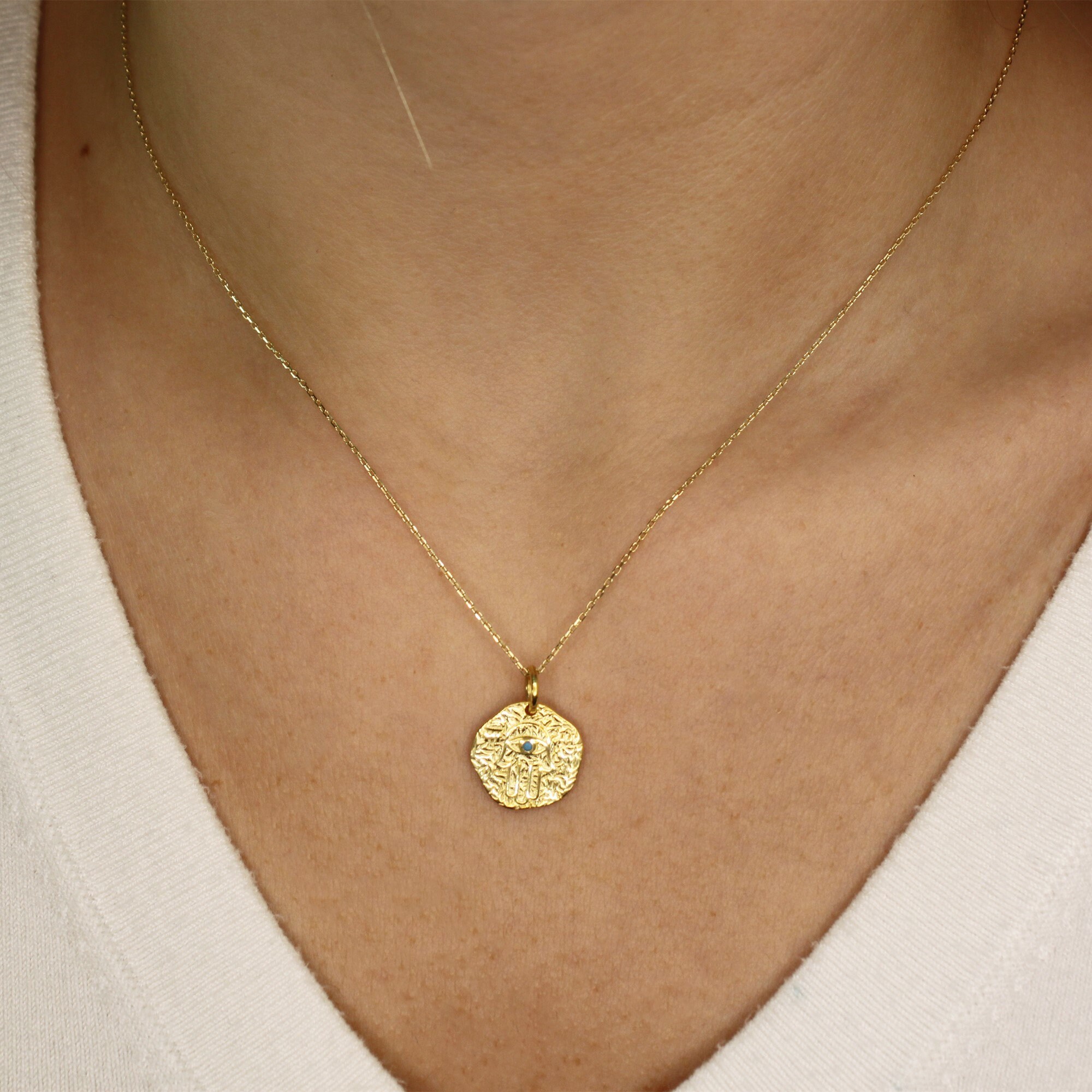 14k Gold Medallion Necklace Gold Coin Necklace Small Disc | Etsy