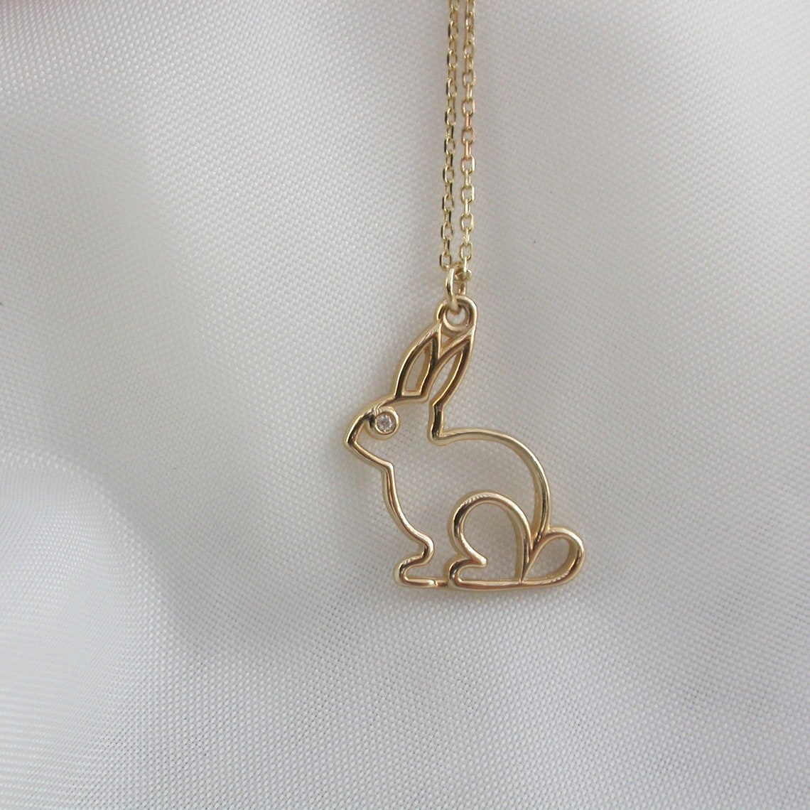 Gold Rabbit Necklace 14k Solid Gold Animal Jewelry Diamond - Etsy
