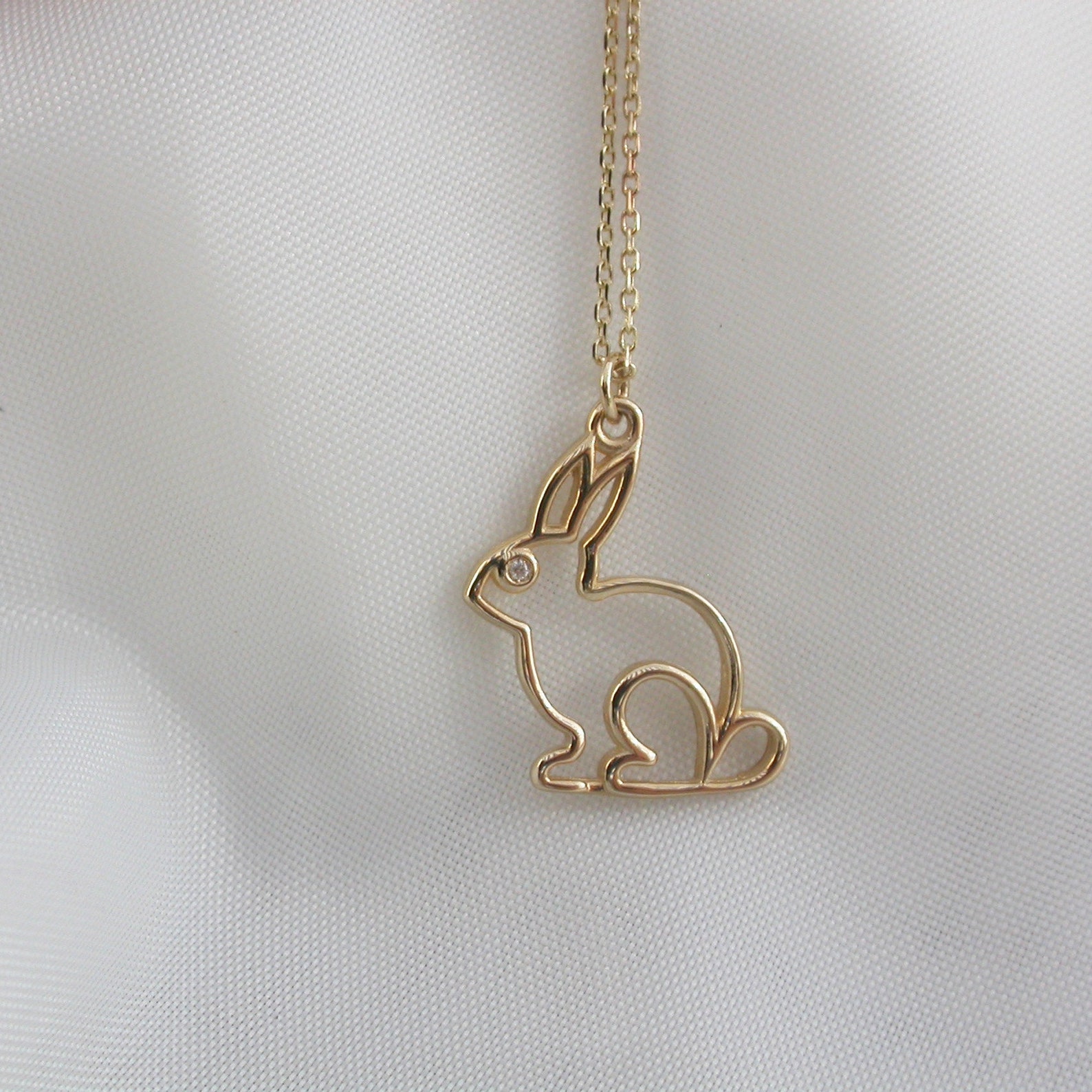 Gold Rabbit Necklace 14k Solid Gold Animal Jewelry Diamond - Etsy
