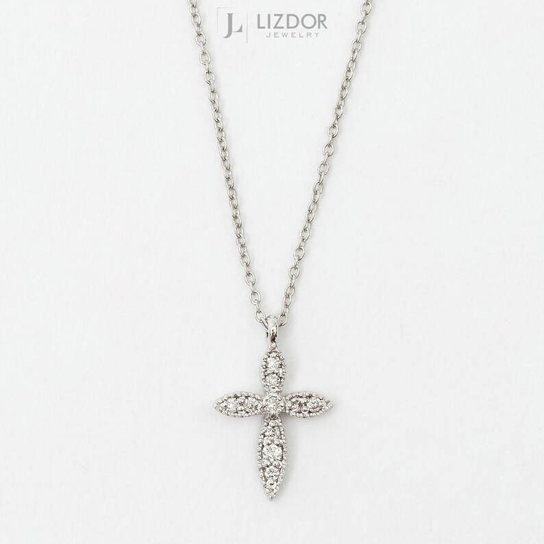 Mini Diamond Cross Necklace Real 14k Solid Gold Dainty Tiny - Etsy