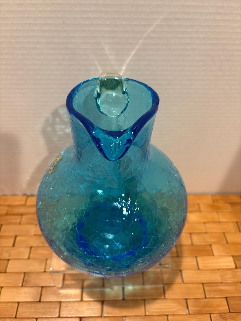 Vintage Bischoff Blenko-style Blue Crackle Glass Pitcher - Etsy