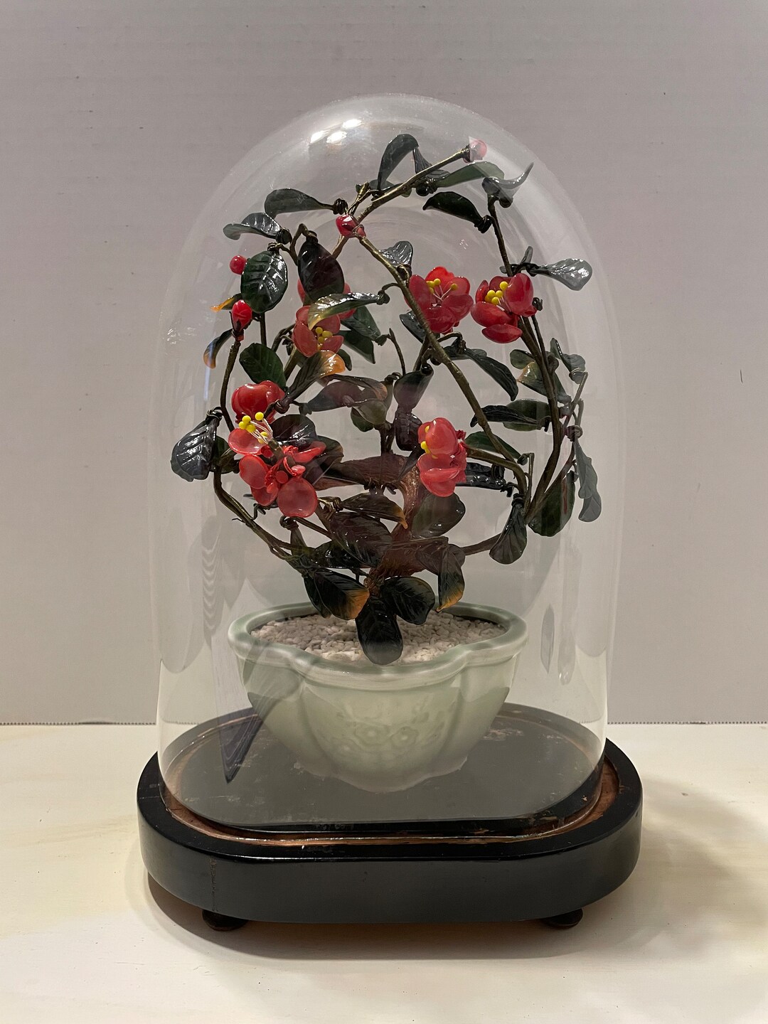 Vintage Pressed Glass Tree in Display Cloche - Etsy