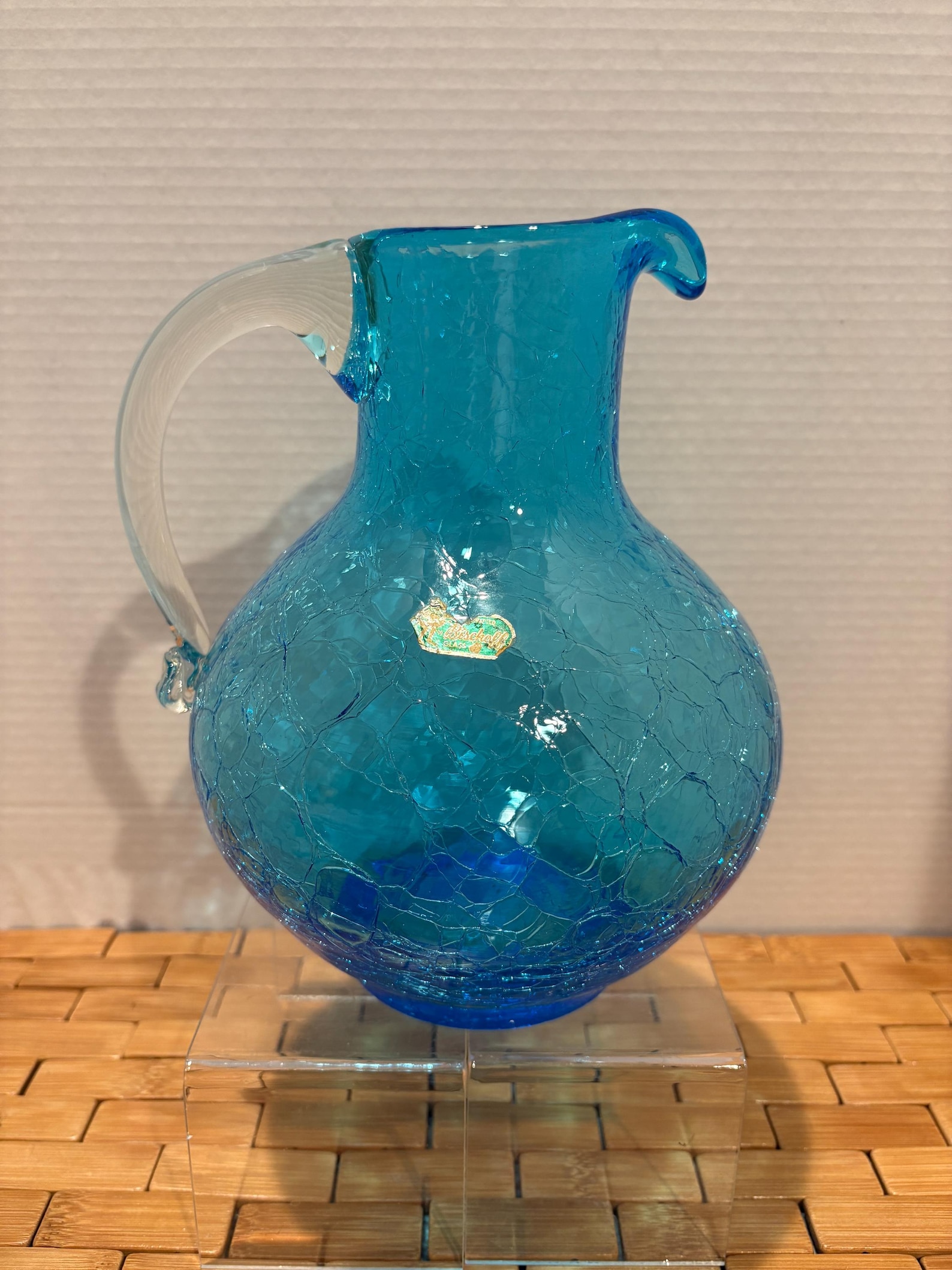 Vintage Bischoff Blenko-style Blue Crackle Glass Pitcher - Etsy