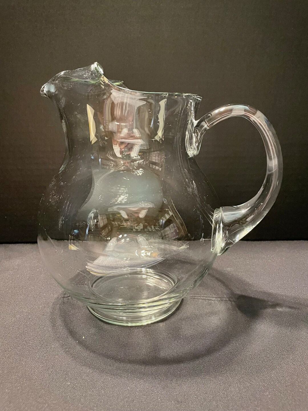 Vintage Clear Glass Fat Pitcher - Etsy